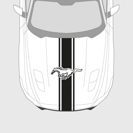 Stickers Bande Simple Liseré Double avec Cheval pour Capot de Ford Mustang