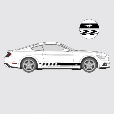 Adhesive Checkerboard and Horse Strip for Ford Mustang side